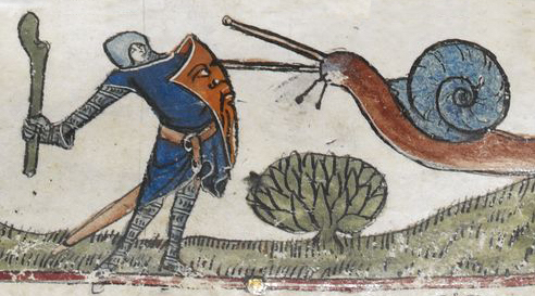 Knight Fighting a Snail – Smithfield Decretals 107r | Dominicana